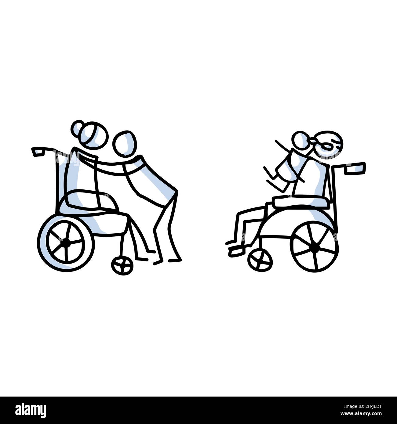 Drawn stick figure of grandparents hugging grandchild in wheelchair ...