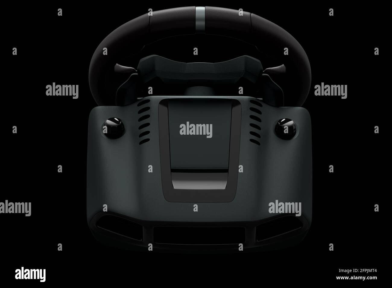 Realistic leather steering wheel isolated on a black background back ...
