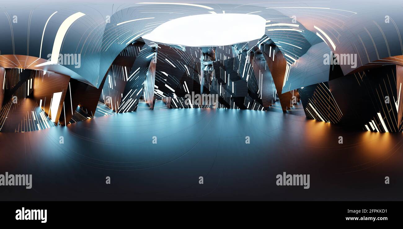 360 full spherical panorama view of dark futuristic technology conept ...
