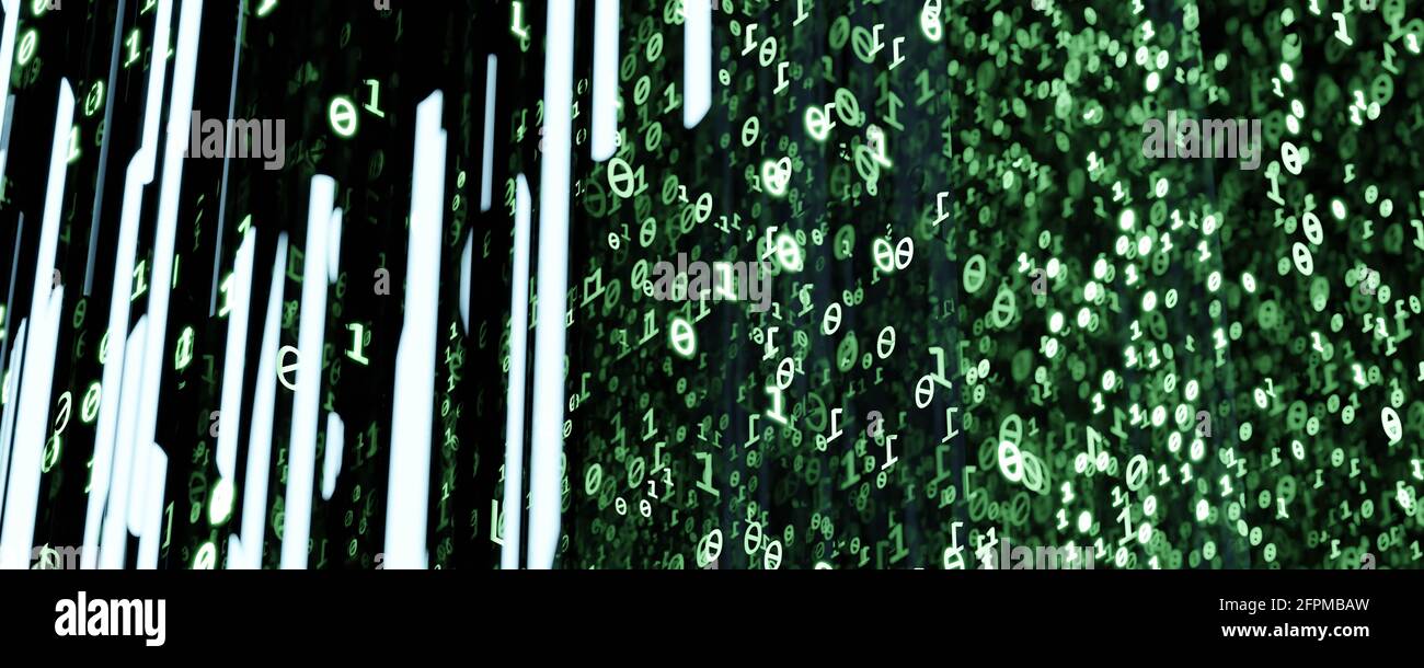 abstract green technology wallpaper with data program code 3d render ...