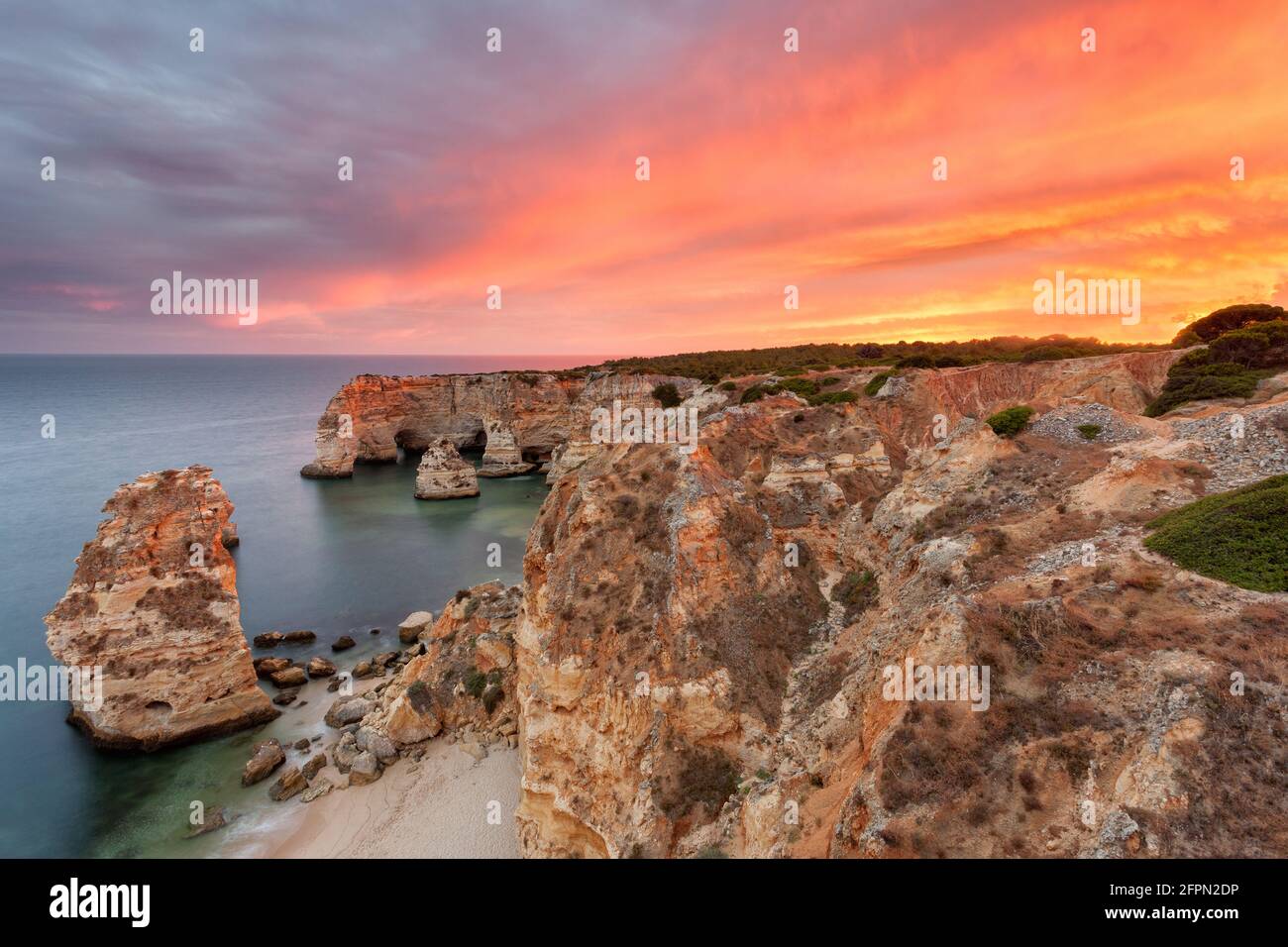 Landscape on the Algarve coast at sunset. Beach in southern Portugal ...