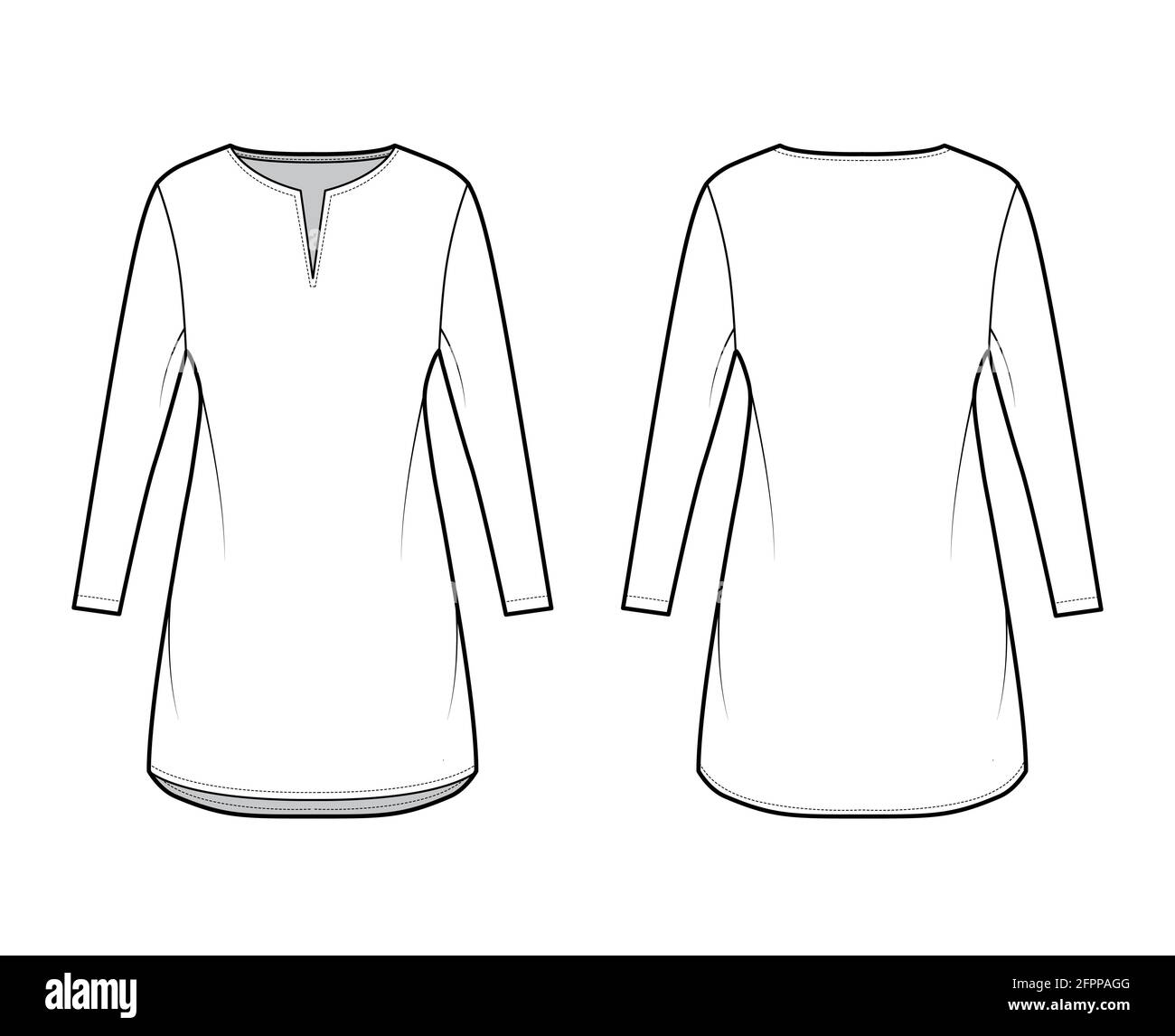 Dress tunic technical fashion illustration with long sleeves, oversized ...