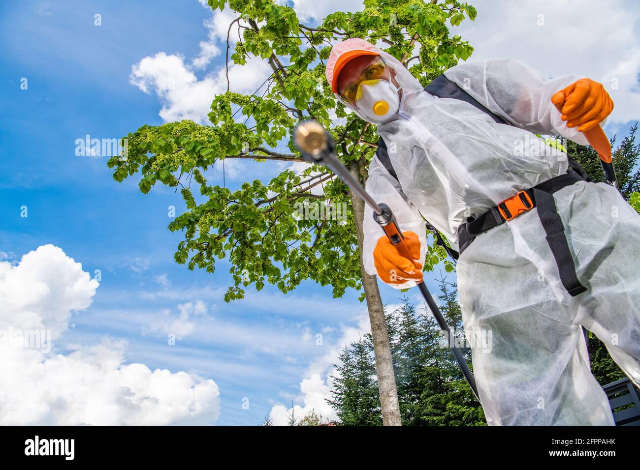 Caucasian Professional Gardener in His 40s Wearing Safety Uniform ...