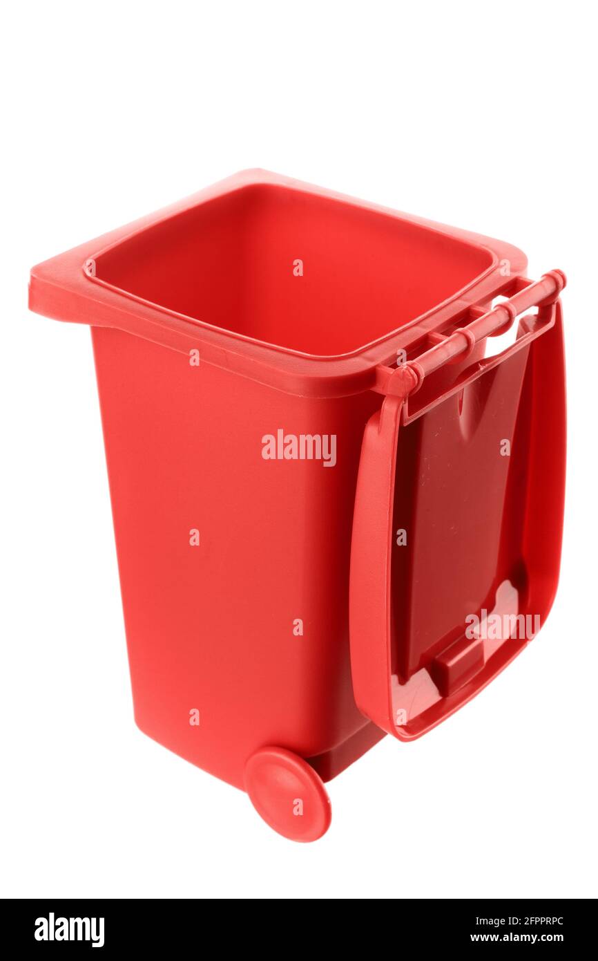 Plastic red trash can isolated on white background Stock Photo - Alamy