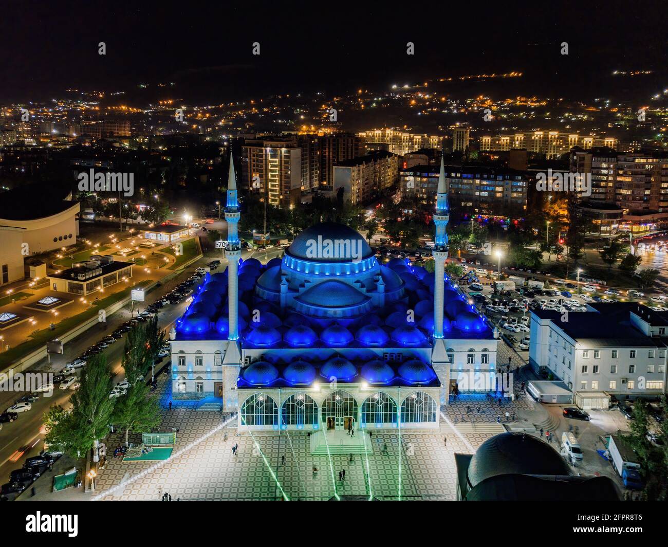 Aerial view of Central Juma Mosque in Makhachkala at night Stock Photo ...