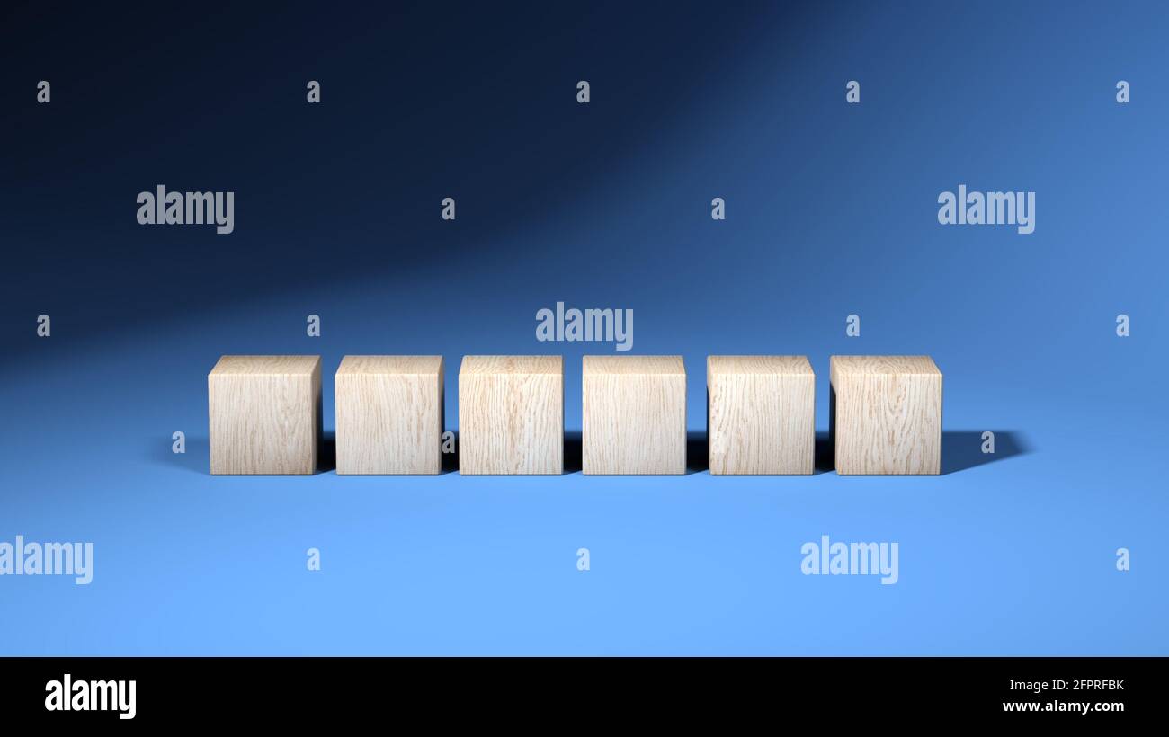 Wooden cubes isolated on blue background. 3d illustration. Multiple ...