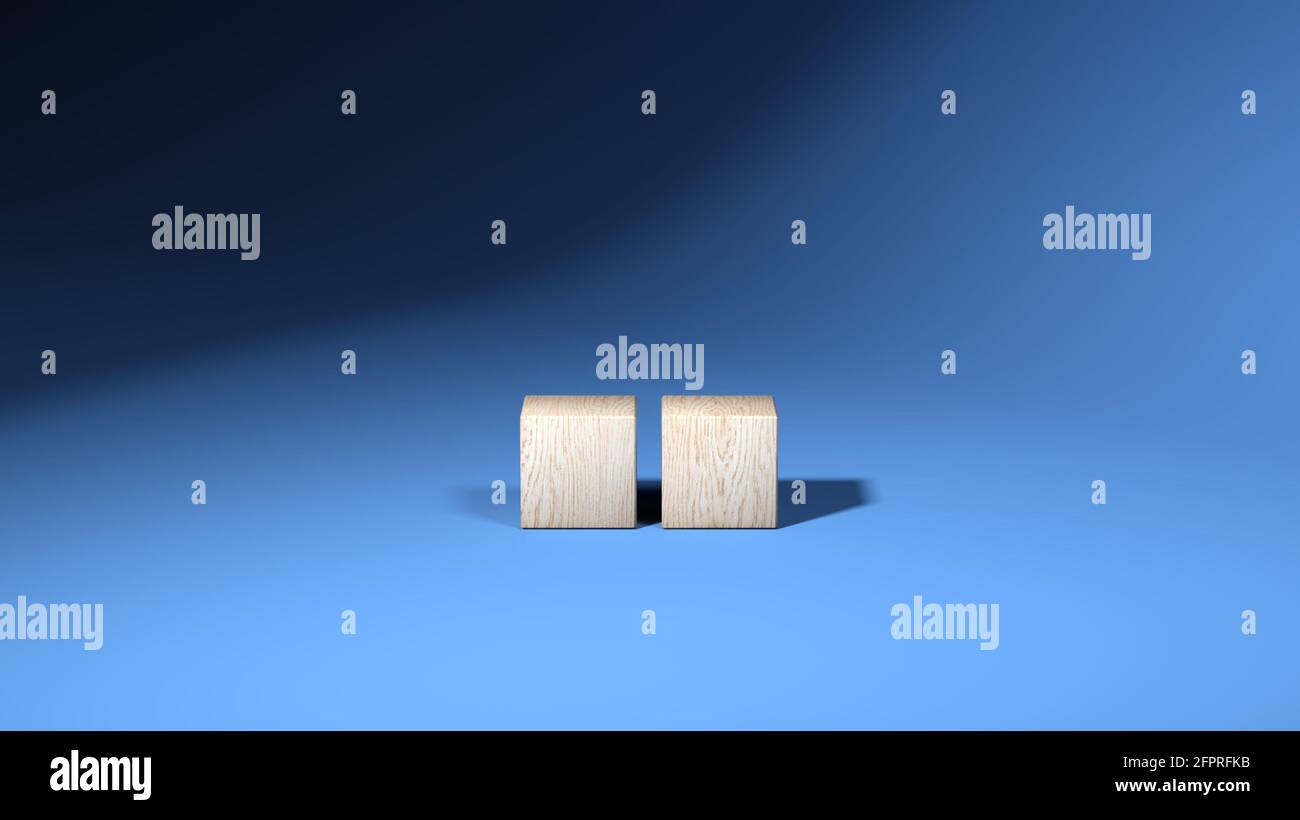 Wooden cubes isolated on blue background. 3d illustration. Multiple ...