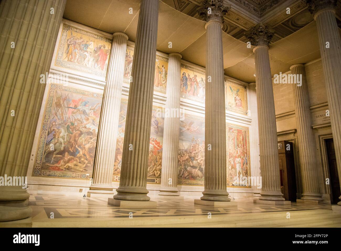Paris, France - February 3, 2017: Interior photo of tall pillars with ...