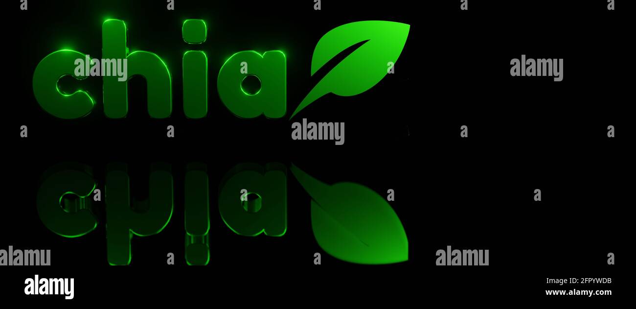Green chia coin logo with reflection on black background. Chia eco ...