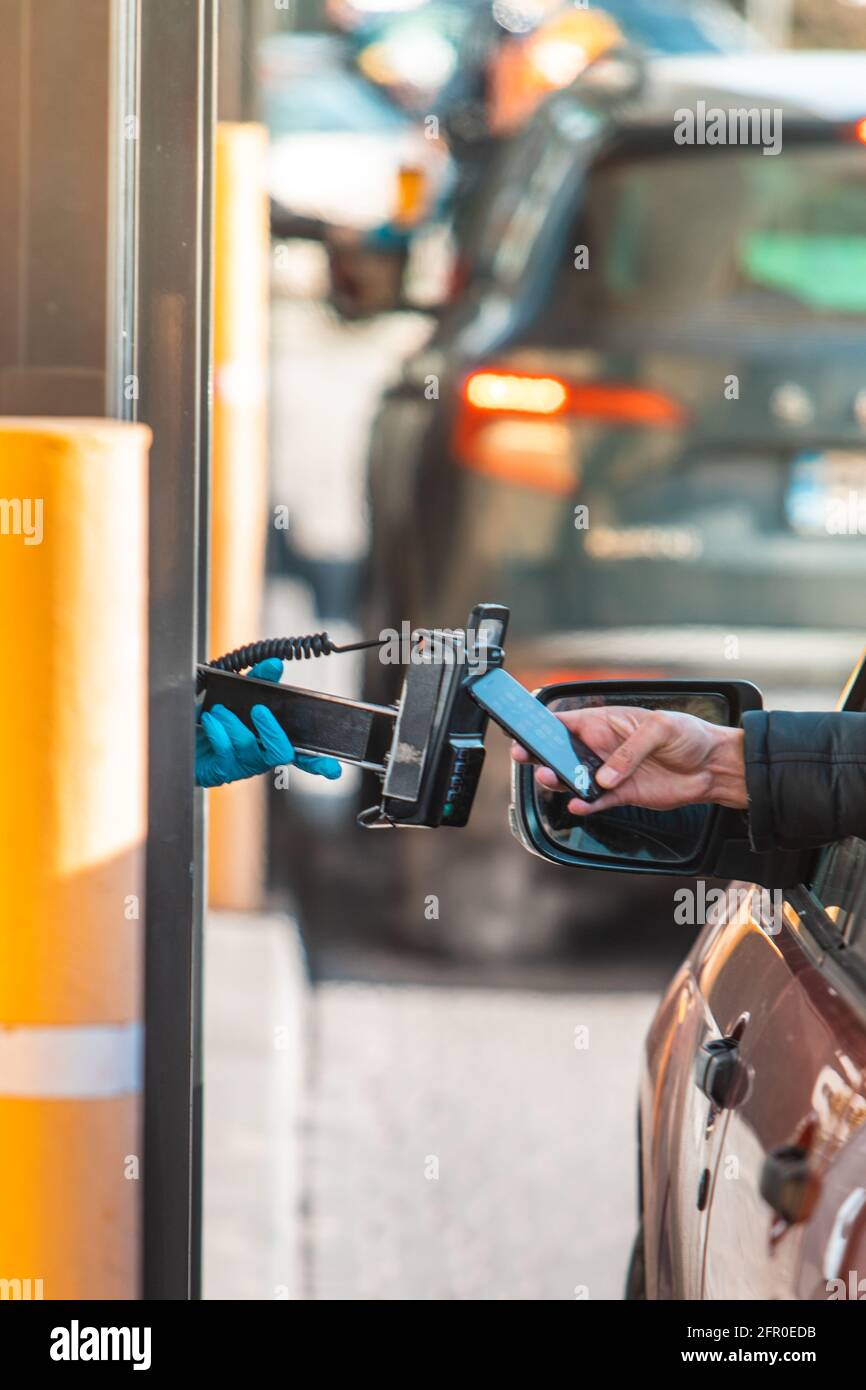 paying for fast food from the car at drive-through close up Stock Photo ...