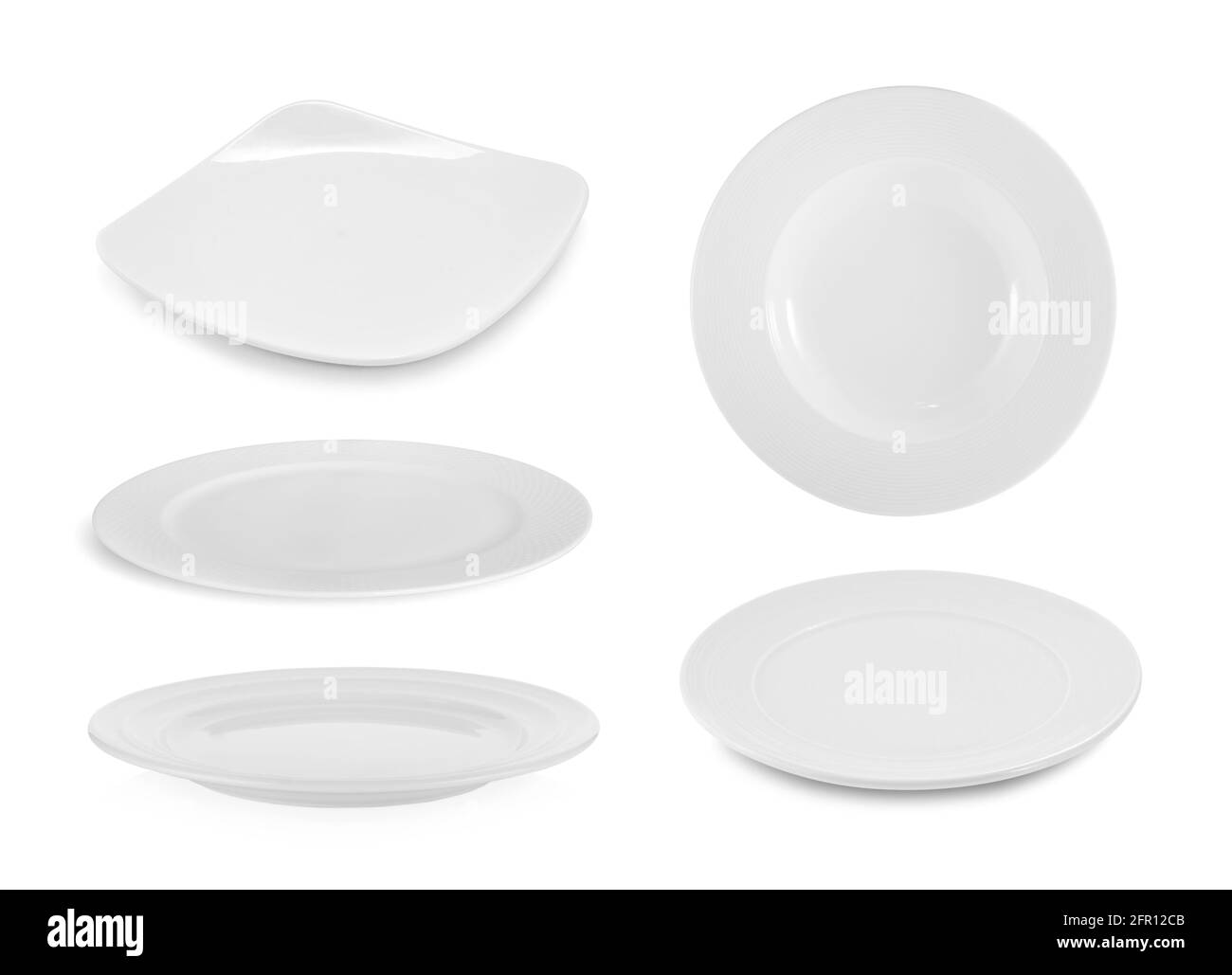 set of plate on white background Stock Photo - Alamy