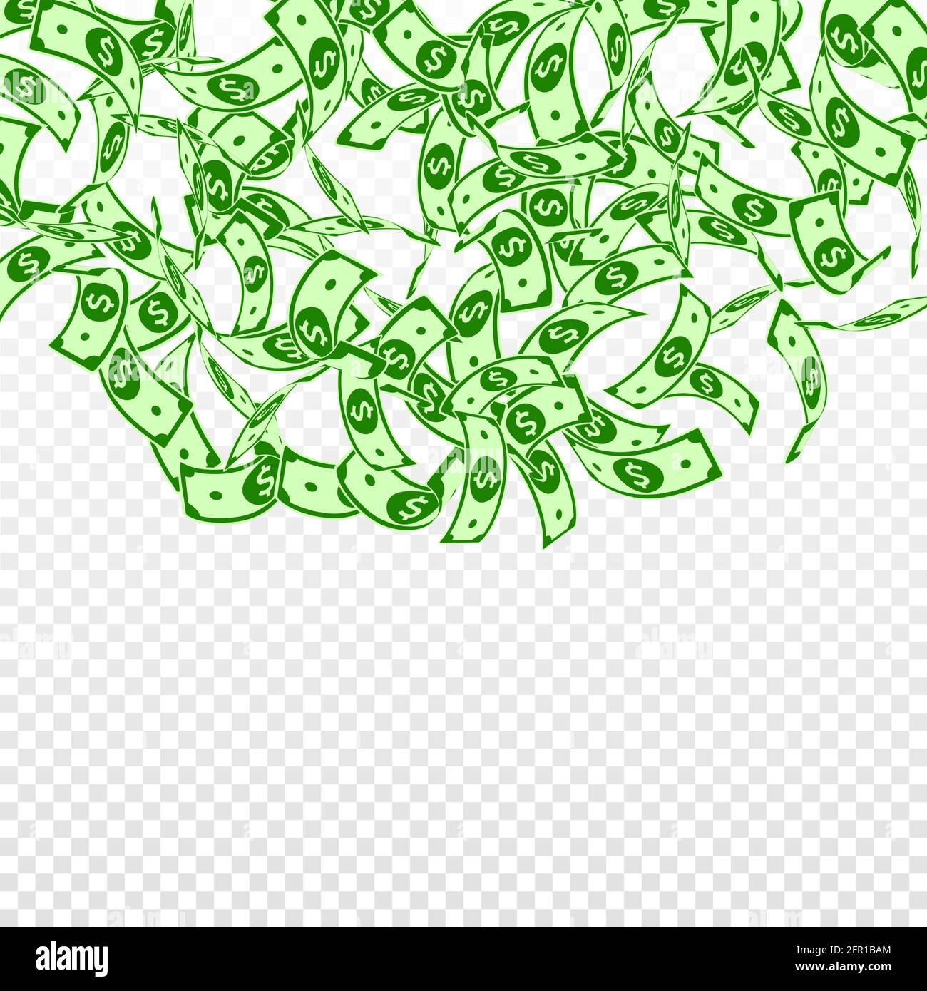 American dollar notes falling. Floating USD bills on transparent ...