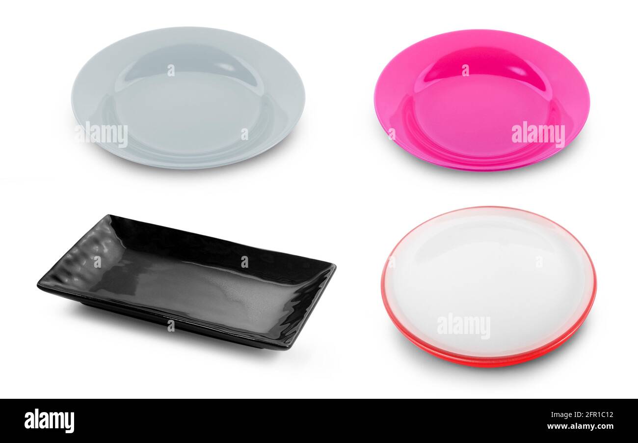 set of plate on white background Stock Photo - Alamy
