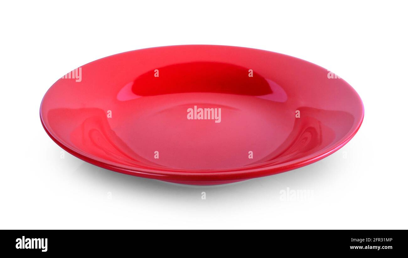 red plate isolated on white background Stock Photo - Alamy
