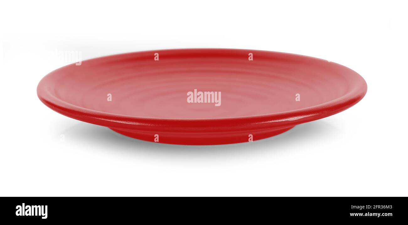 empty red plate isolated on white background Stock Photo - Alamy