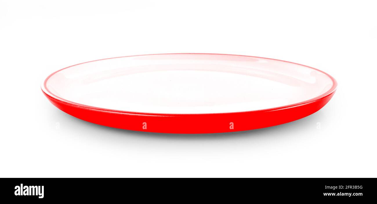 empty red plate isolated on white background Stock Photo - Alamy