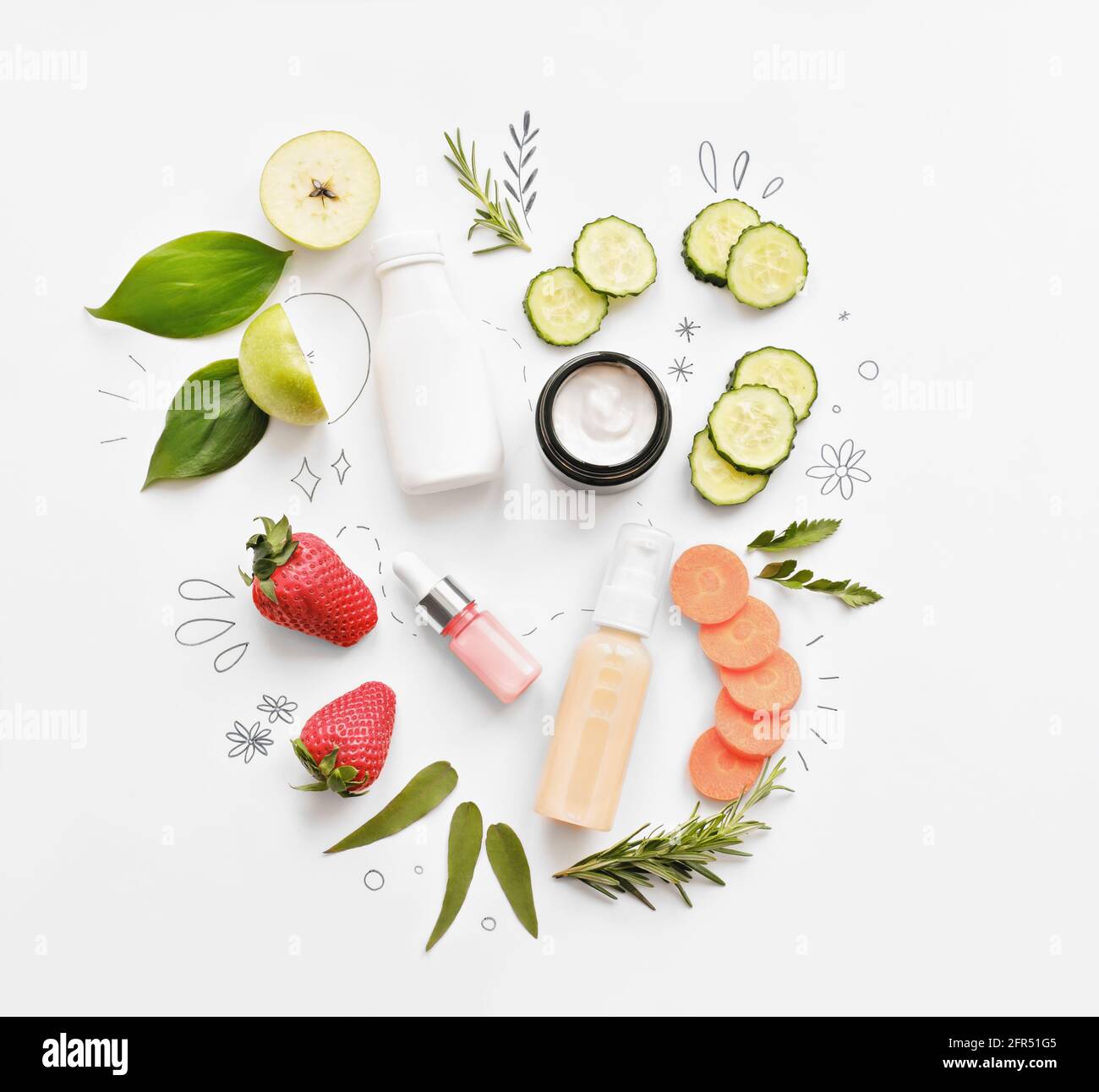 organic cosmetics with eatable ingredients. cucumber, carrot and ...