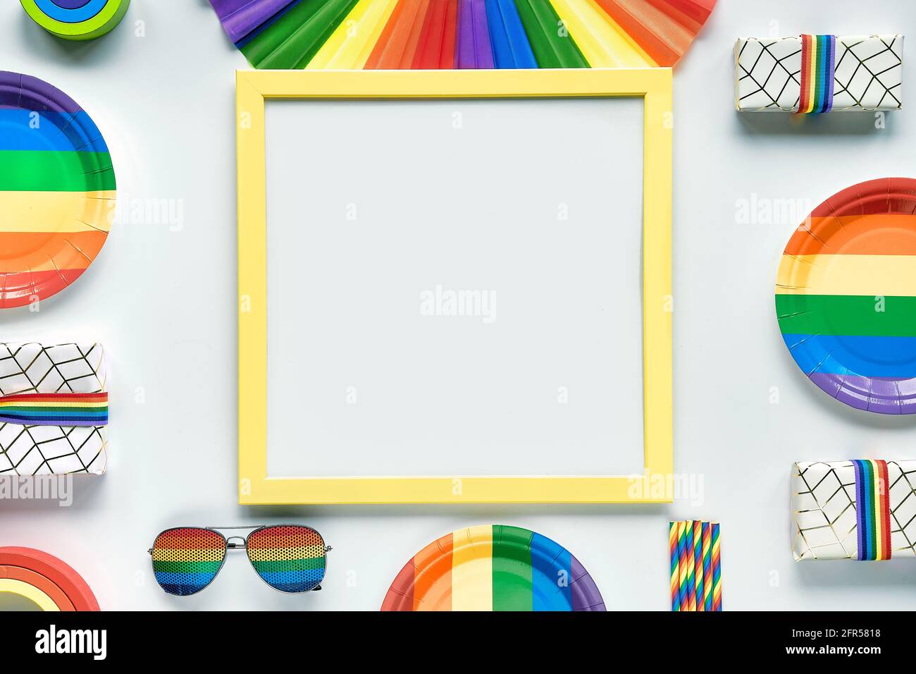 LGBTQ pride month decor, mockup with copy-space. Rainbow pattern ...