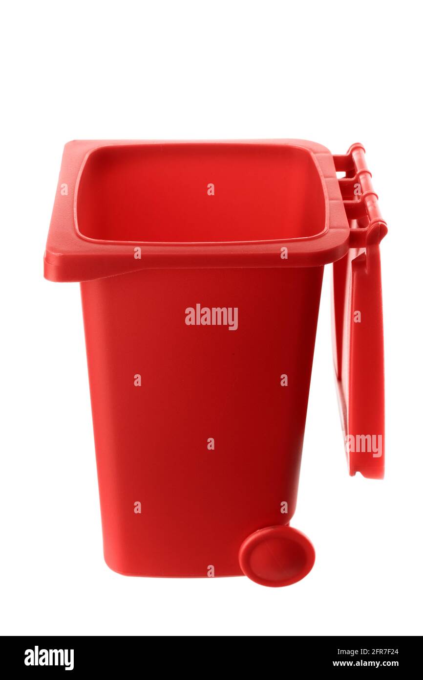 Plastic red trash can isolated on white background Stock Photo - Alamy