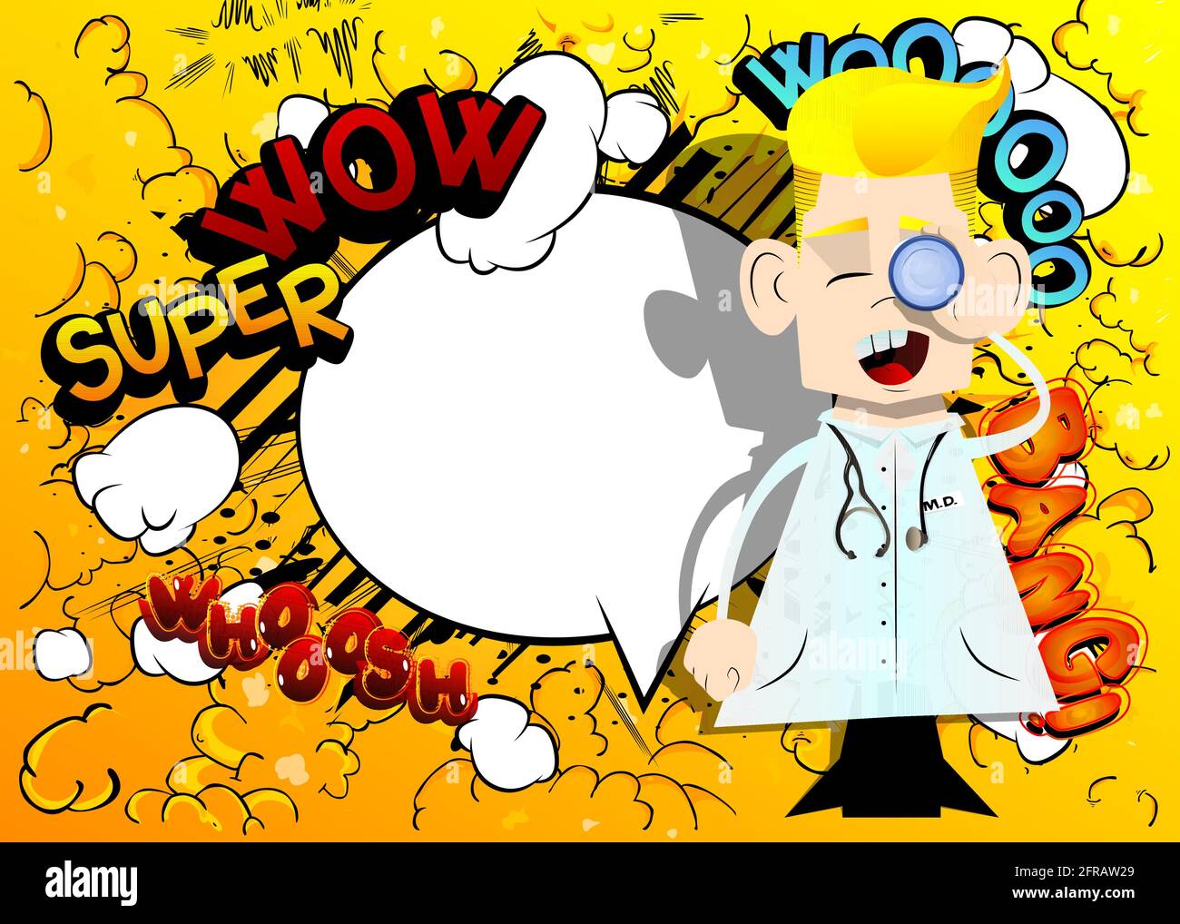 Funny cartoon doctor holding binoculars in his hand. Vector ...
