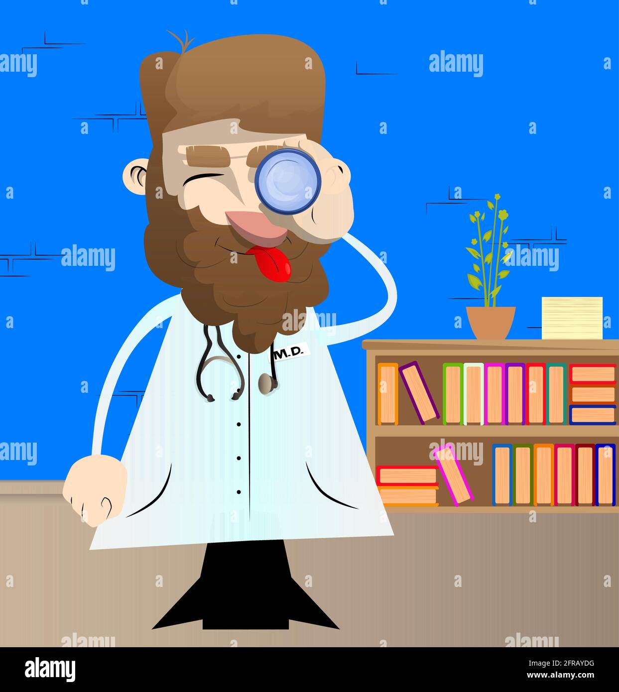 Funny cartoon doctor holding binoculars in his hand. Vector ...