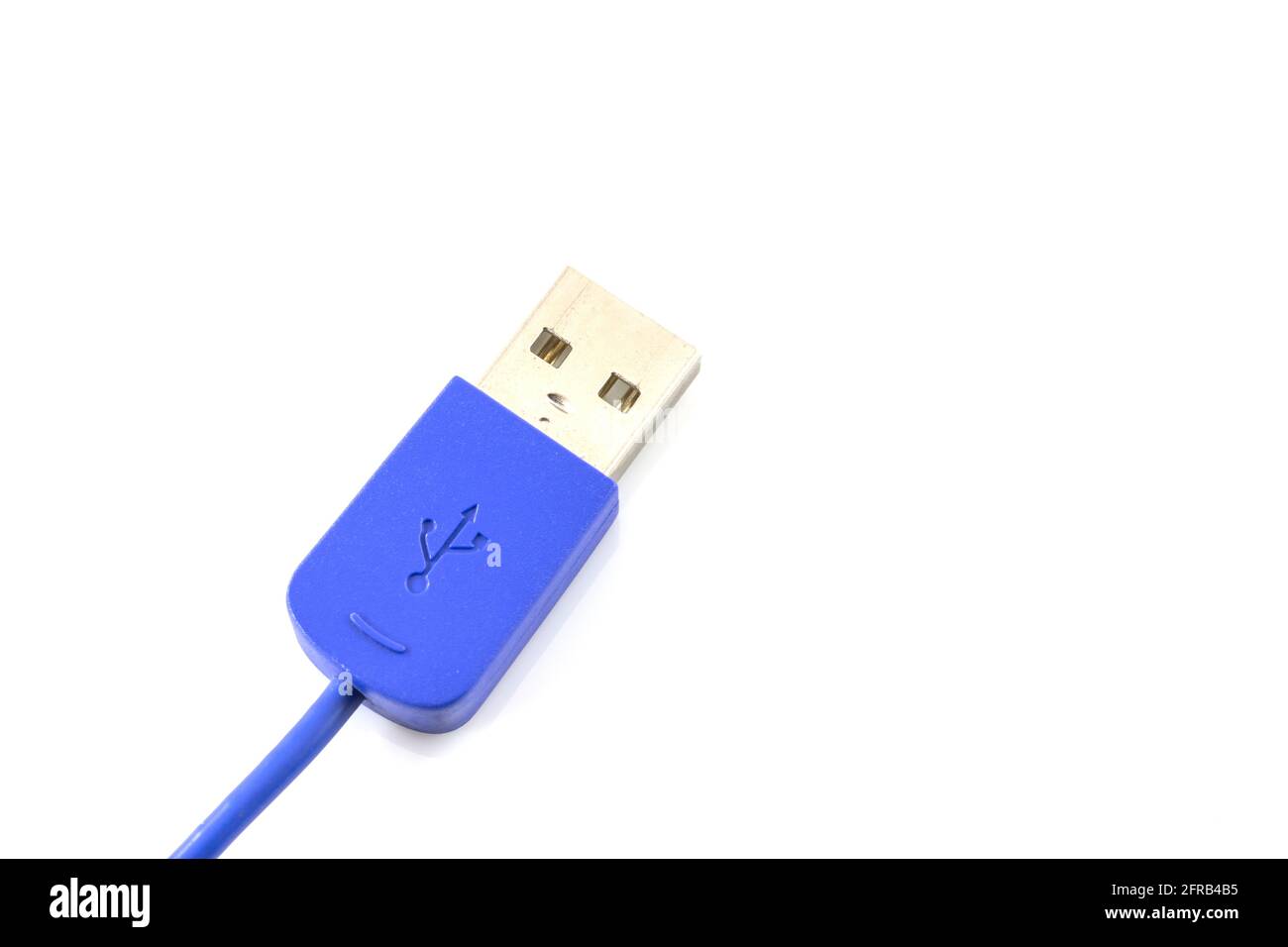 Close-up view of a blue USB cable on white background Stock Photo - Alamy