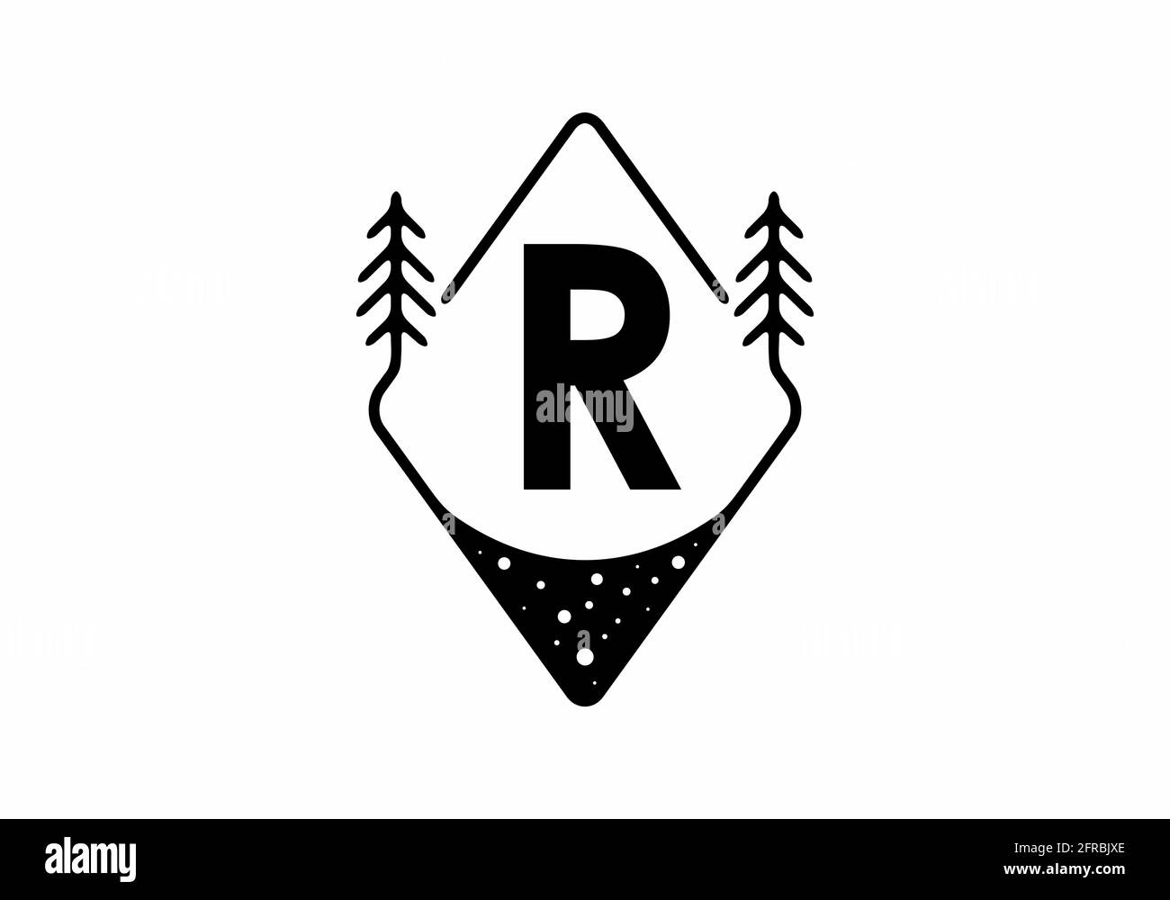 Black line art badge with pine trees and R letter design Stock Vector ...