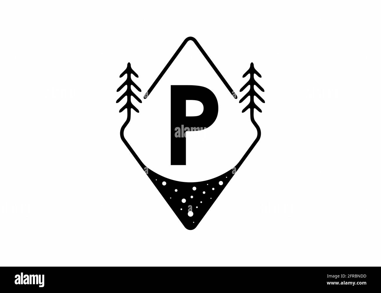 Black line art badge with pine trees and P letter design Stock Vector ...