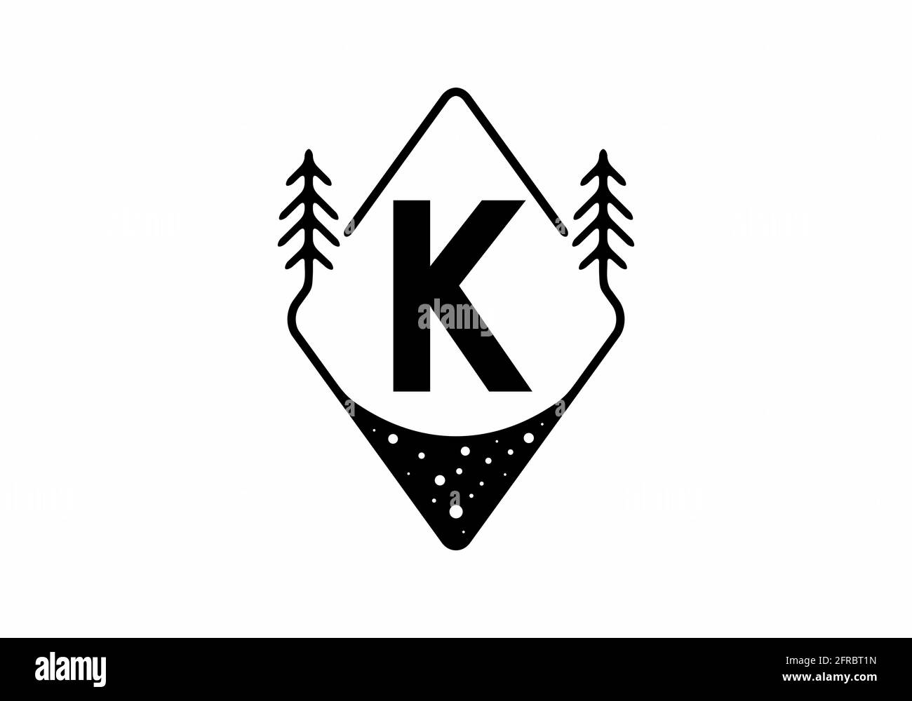 Black line art badge with pine trees and K letter design Stock Vector ...