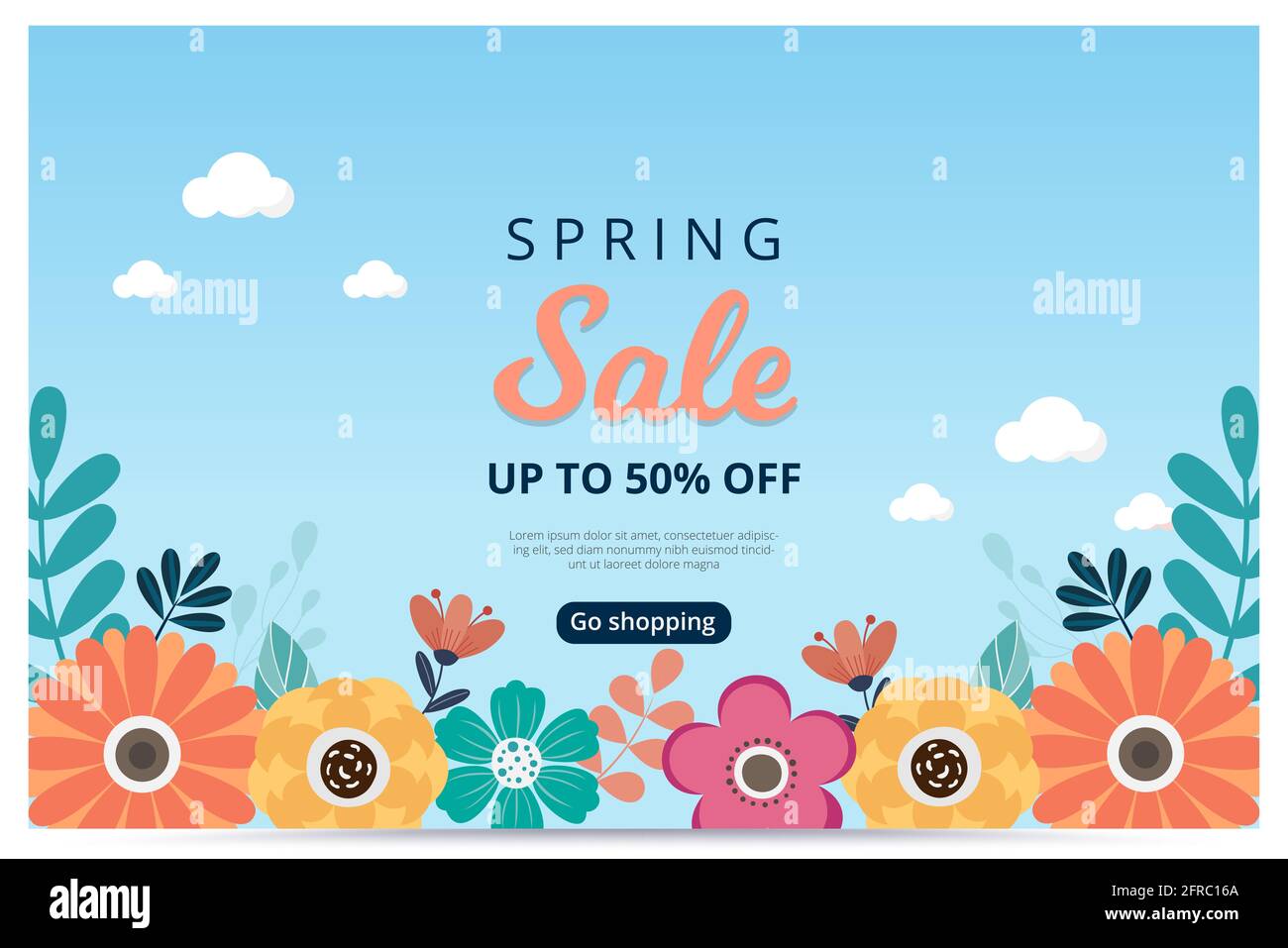 Hello spring sale banner with blossom bloom. Sale banner. Vector ...