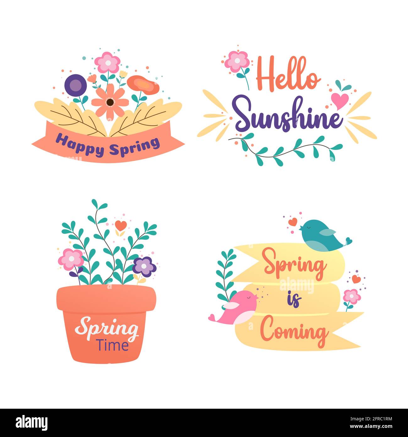 Happy spring badge and label collection. Hello spring. Hand drawn ...