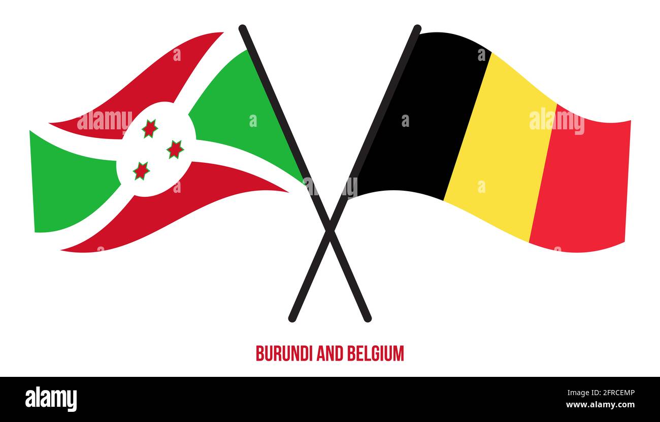 Burundi and Belgium Flags Crossed And Waving Flat Style. Official ...