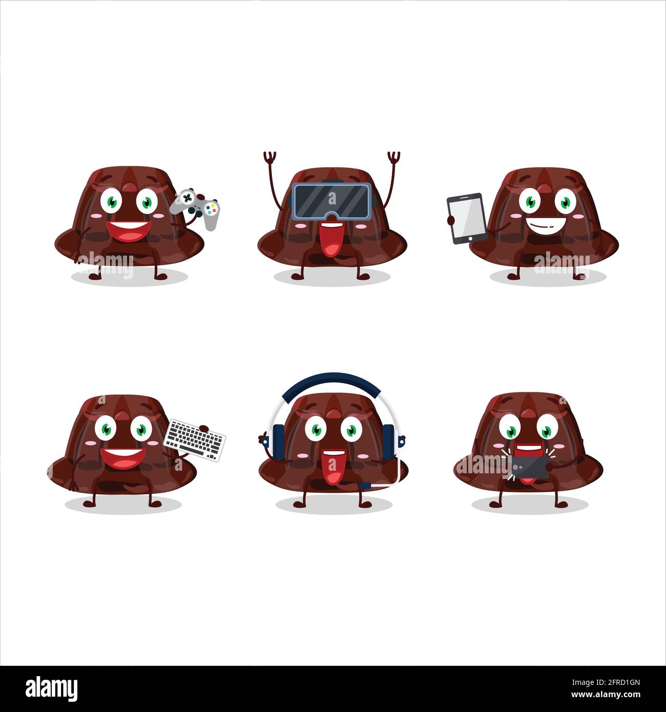 Chocolate pudding cartoon character are playing games with various cute ...