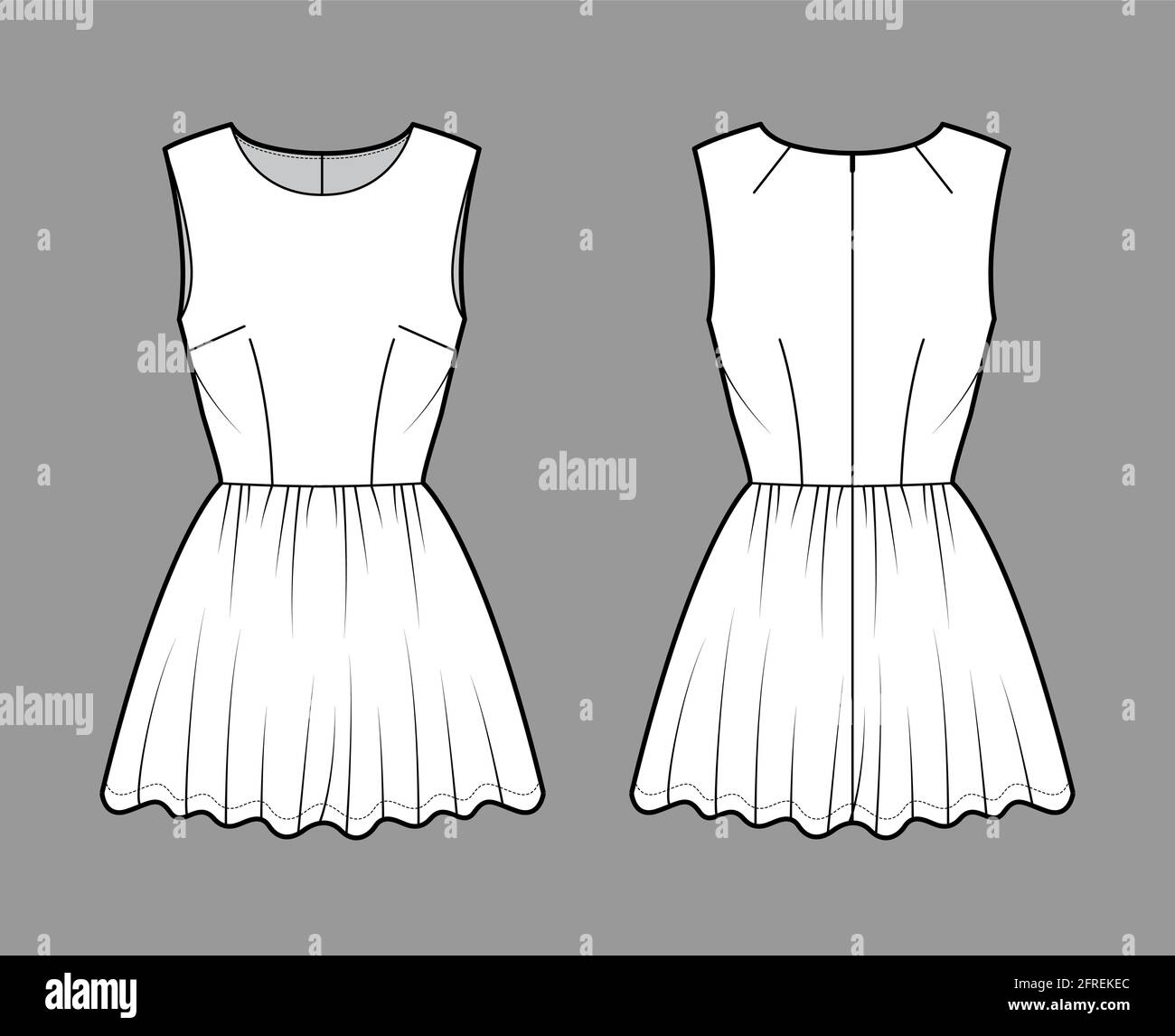 Dress short technical fashion illustration with sleeveless, fitted body ...