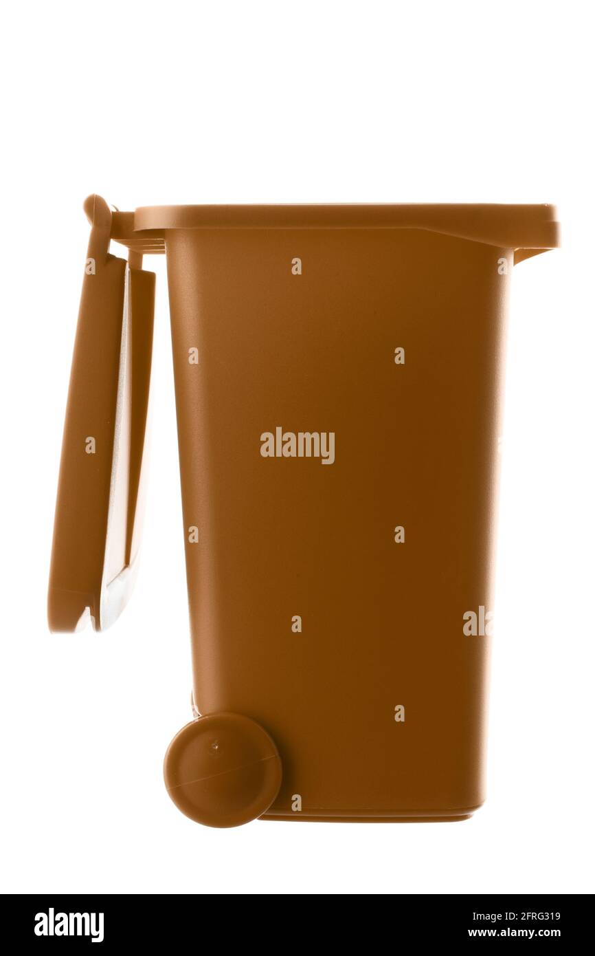 Plastic brown trash can isolated on white background Stock Photo - Alamy