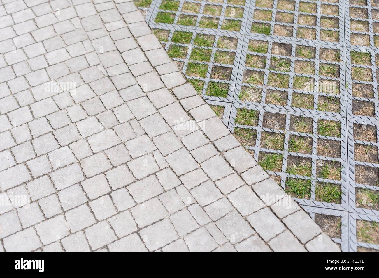 Square concrete and Square grass. sidewalk lawn Stock Photo - Alamy