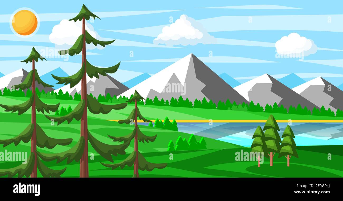Summer nature landscape with rocks and lake Stock Vector Image & Art ...