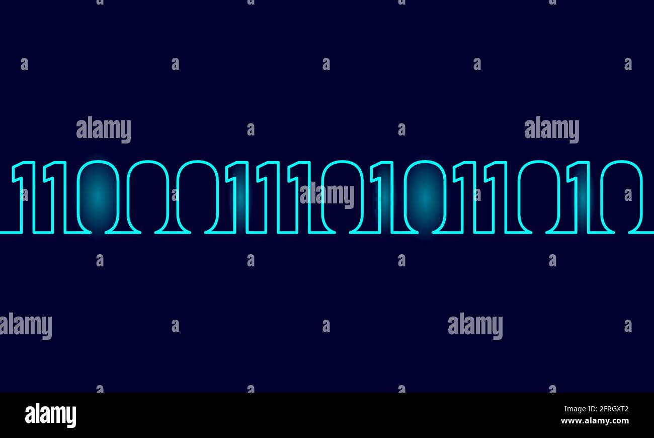 Cloud Computing Continuous Line Art Border From Binary Code Numbers