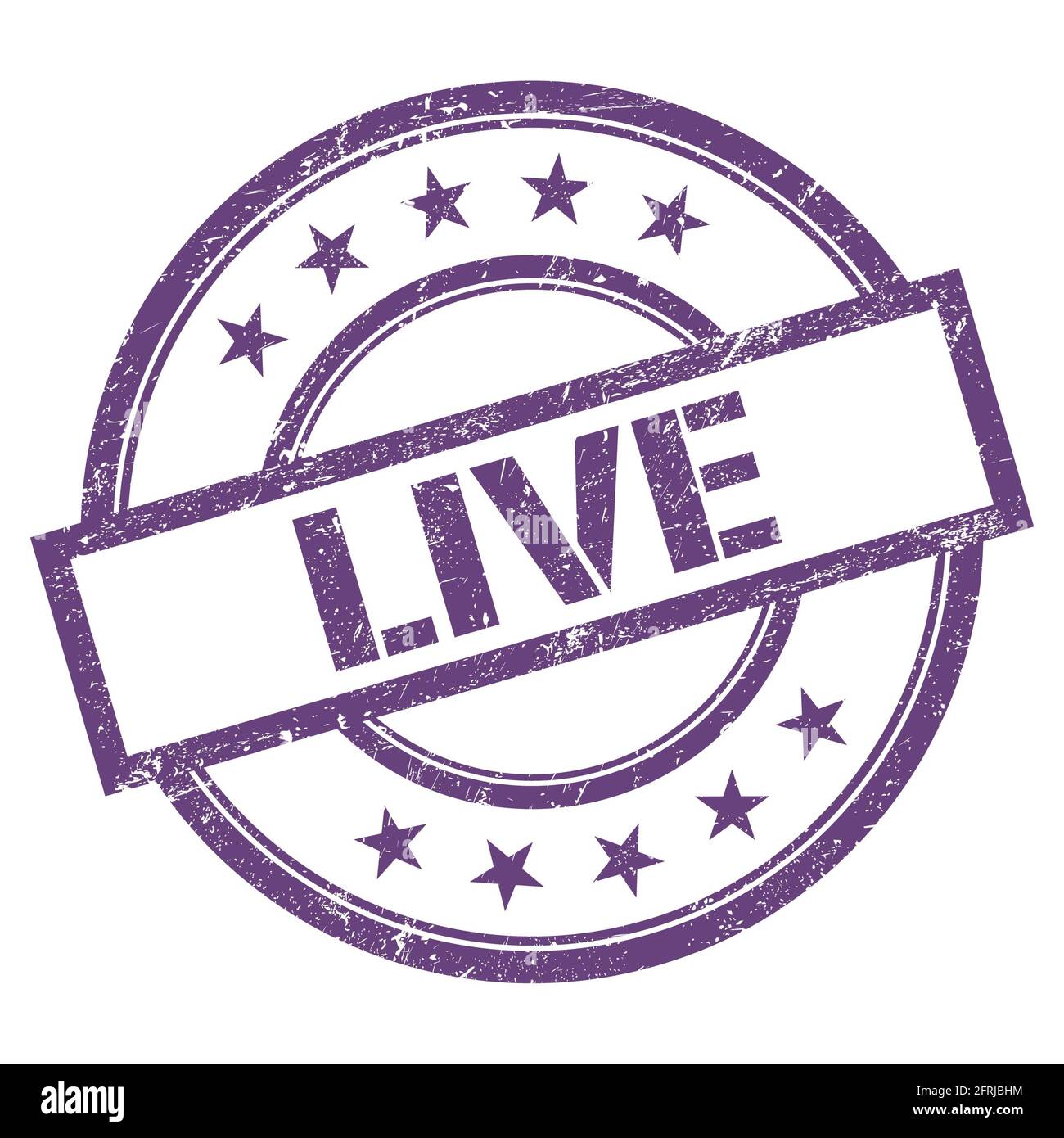 LIVE text written on purple violet round vintage rubber stamp Stock ...