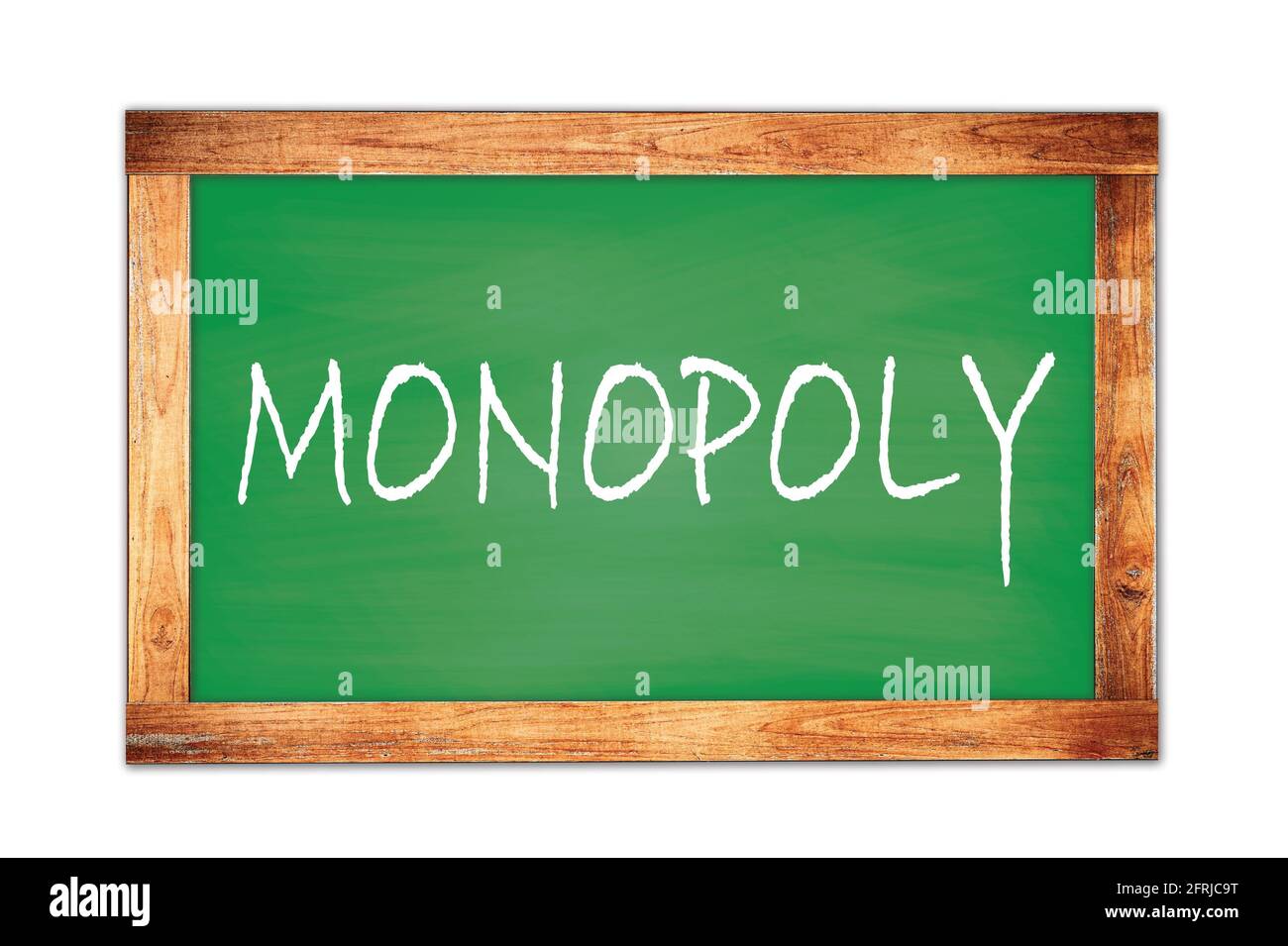 MONOPOLY text written on green wooden frame school blackboard Stock ...