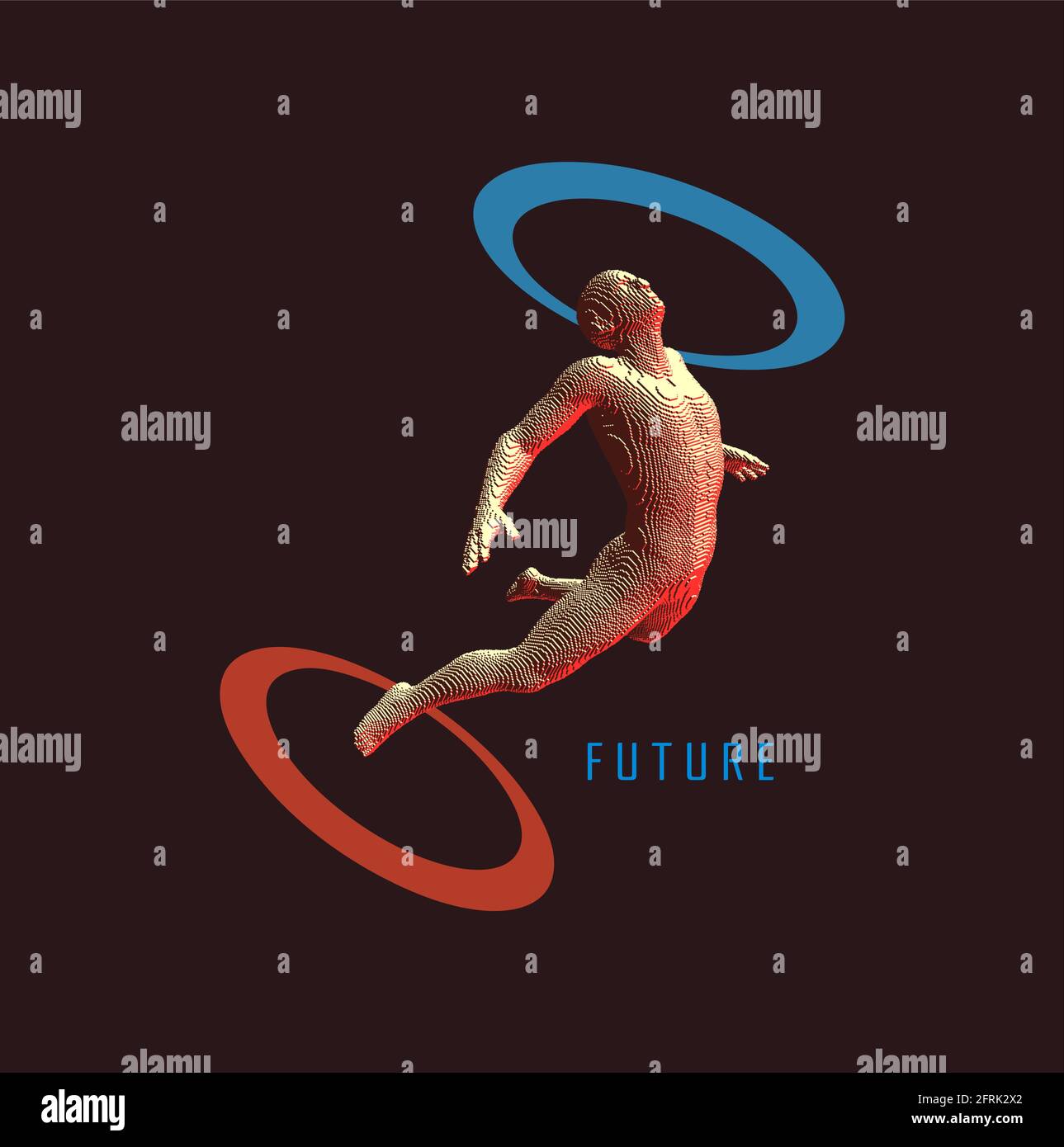 Man floating in the air. Take me higher. Meditating concept. Voxel art ...