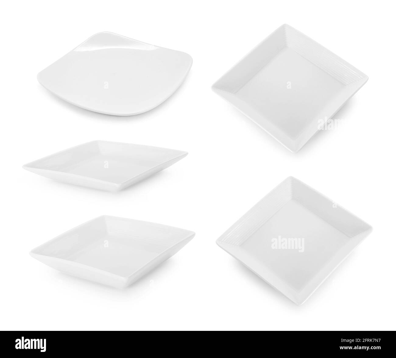 collection of square white plate on white background Stock Photo - Alamy