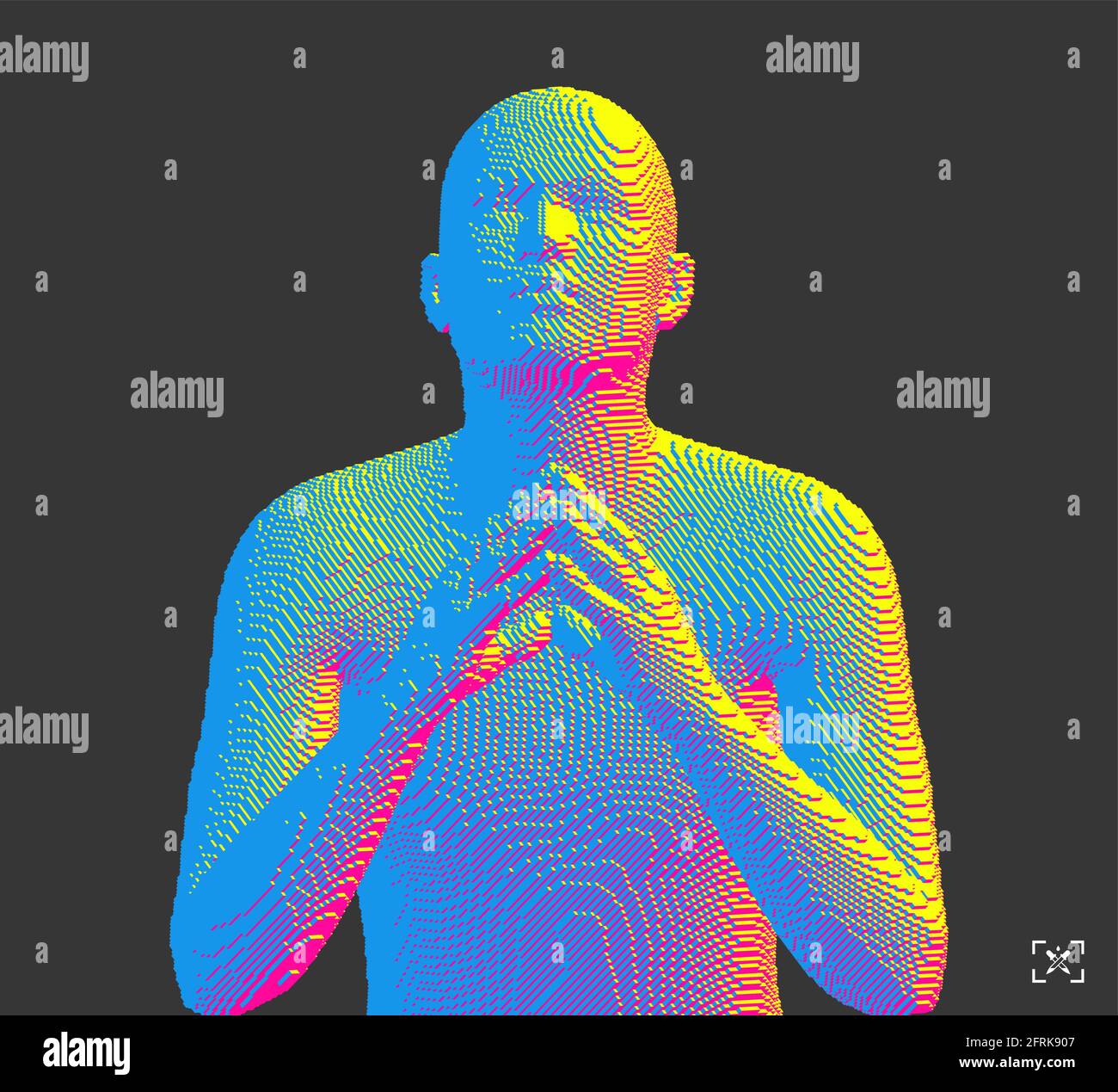 Man is thinking. Digital technology background. Voxel art. 3D vector ...