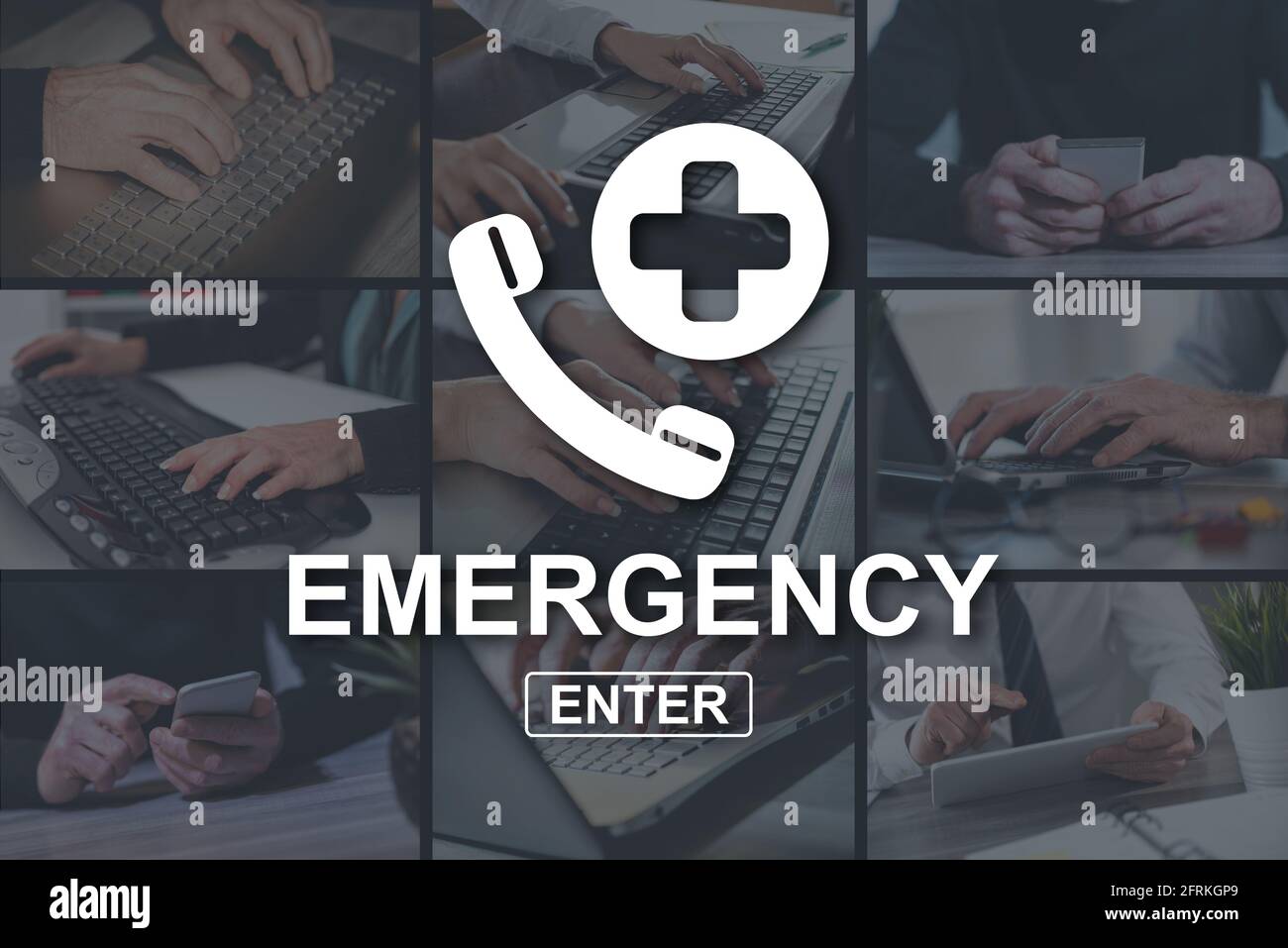 Emergency concept illustrated by pictures on background Stock Photo - Alamy