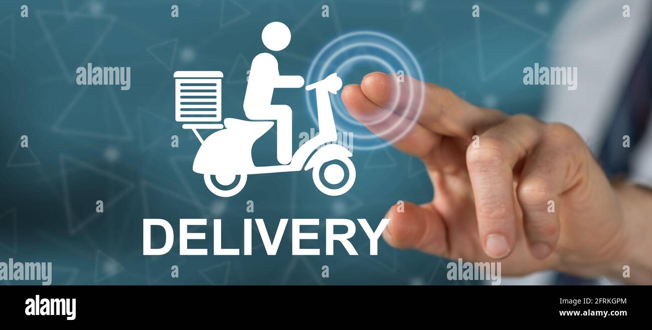 Man touching a delivery concept on a touch screen with his finger Stock ...