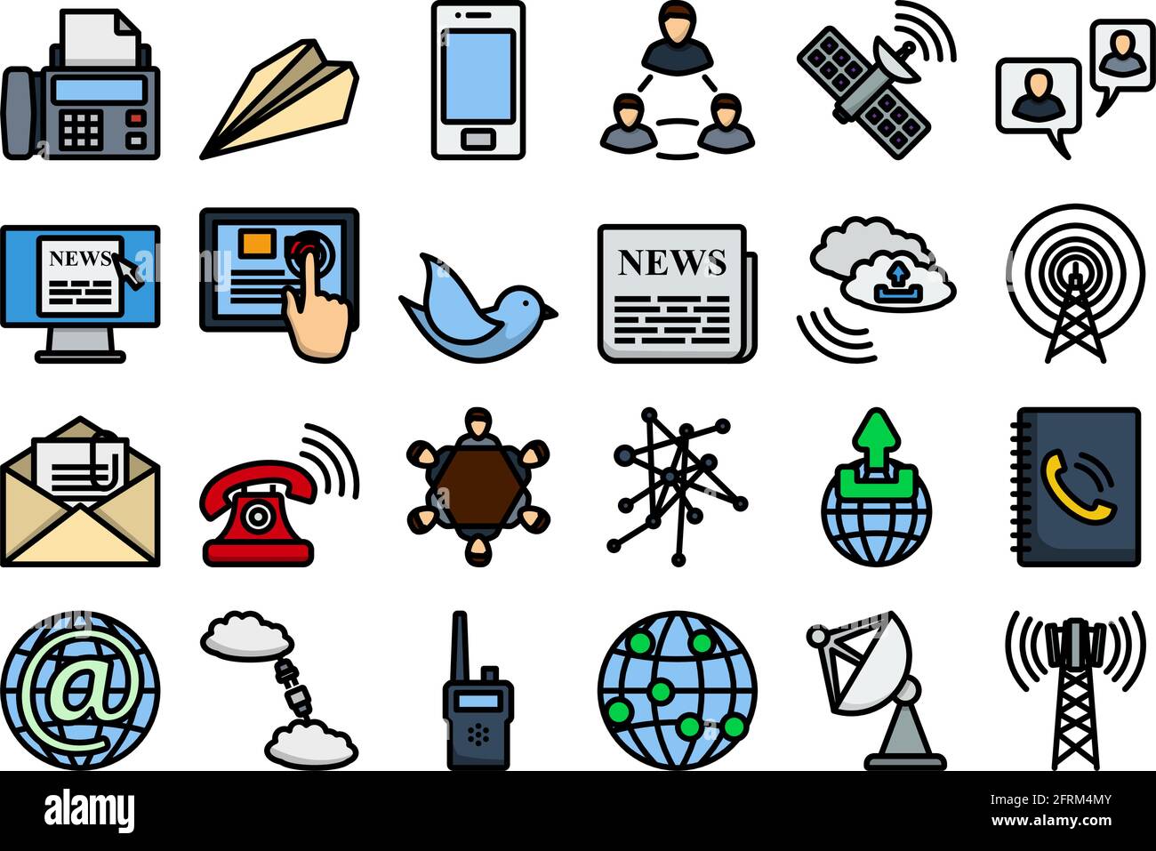 Communication Icon Set. Editable Bold Outline With Color Fill Design ...