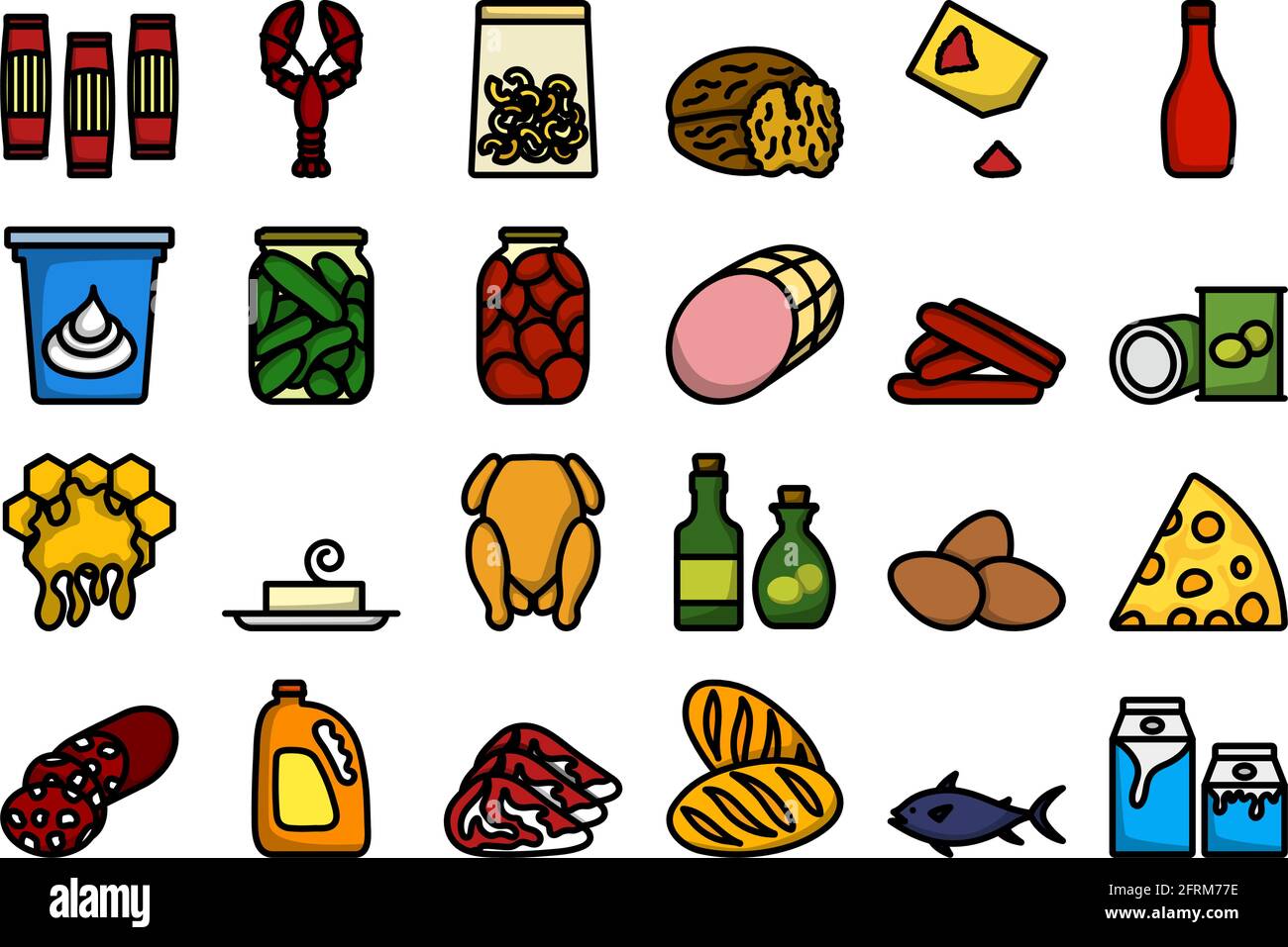 Food Icon Set. Editable Bold Outline With Color Fill Design. Vector ...