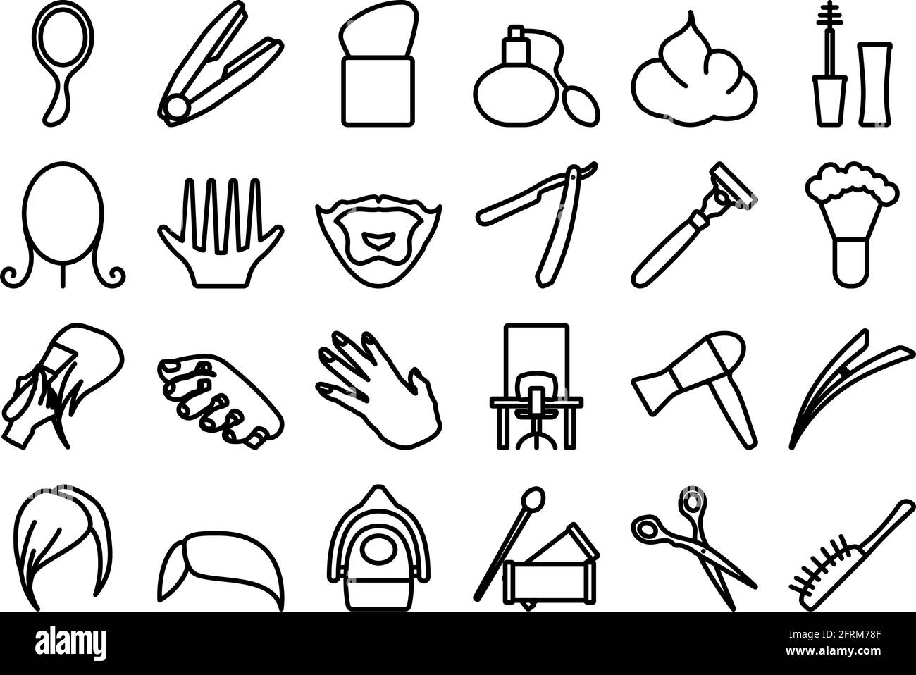 Barber Icon Set. Editable Bold Outline Design. Vector Illustration ...