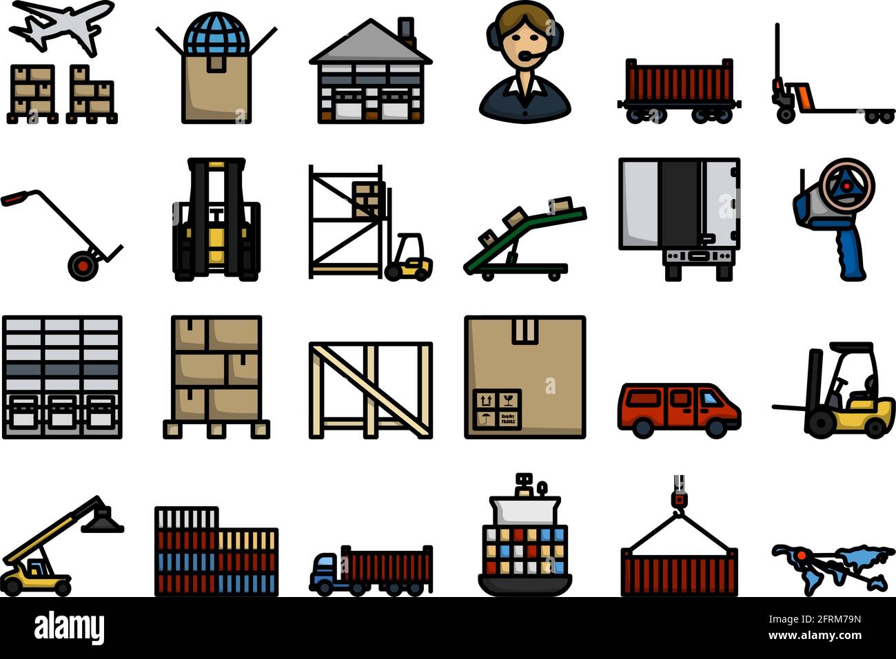 Logistics Icon Set. Editable Bold Outline With Color Fill Design ...