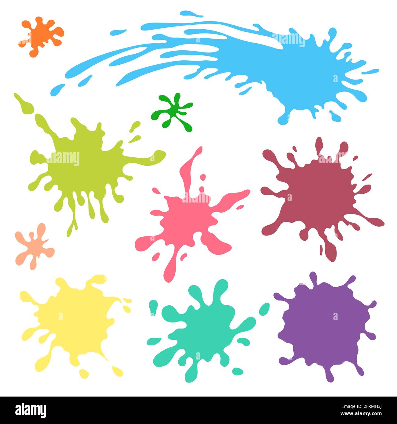 Set of color paint splashes. Stain collection. Hand drawn splatters. An ...
